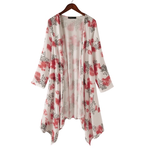Cardigan Floral Printed Cardigan Women Casual Irregular Hem 3/4 Sleeve ...