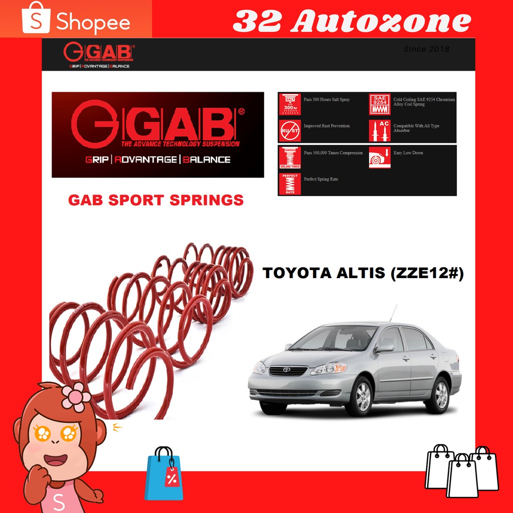 Original GAB Sport Spring for Toyota Altis (ZZE122) Year 2004 to 2007 ...