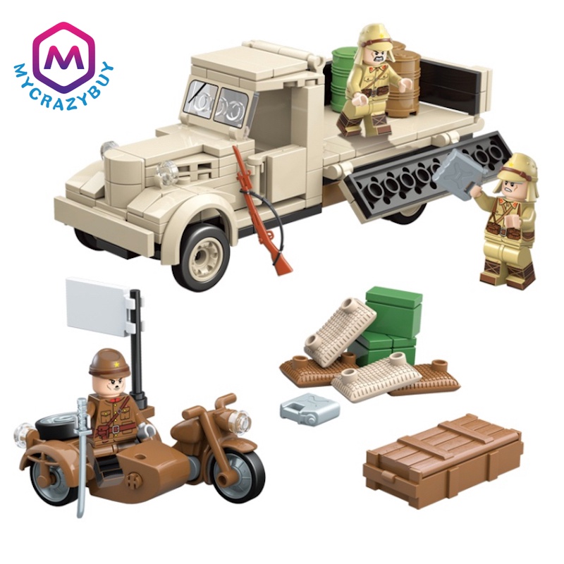 266PCS Military Army WW2 Nissan 180 Truck Motorcycle Building Blocks ...