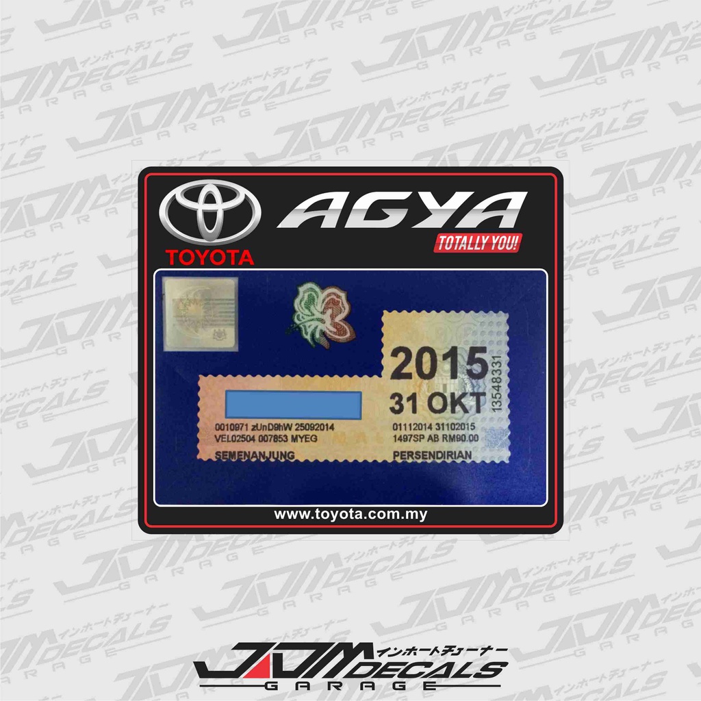 Toyota Agya Roadtax Decal Sticker | Shopee Malaysia