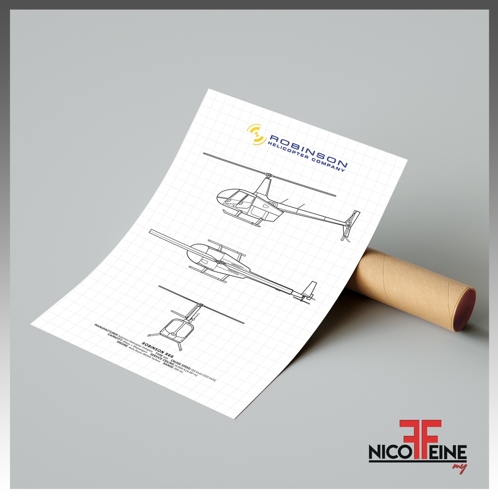[Poster Only] Robinson R66 Helicopter Minimal Blueprint Style Aircraft ...