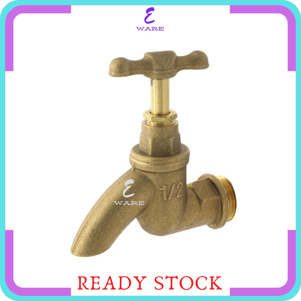 100% BRASS BODY WALL BIB TAP - 1/2" BRASS WATER TAP - KEPALA PAIP AIR ...