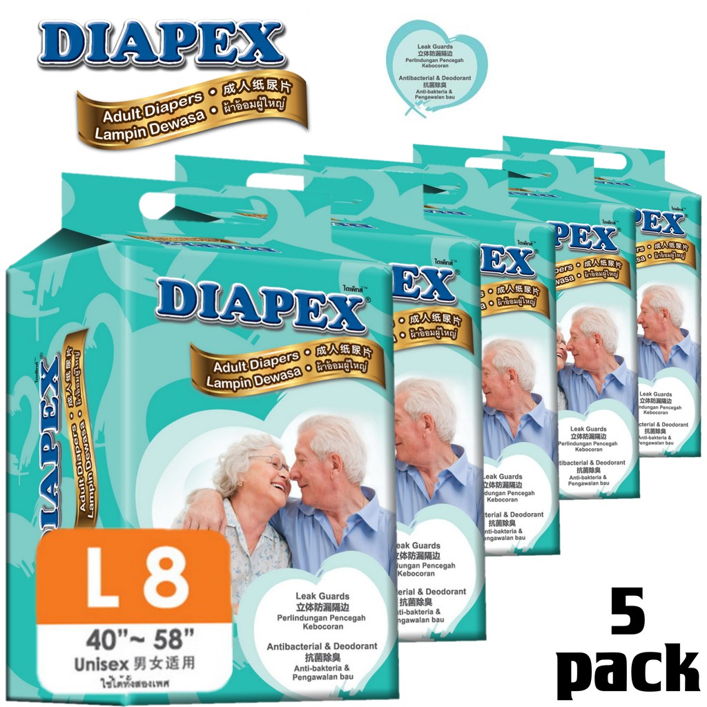 DIAPEX BASIC ADULT DIAPER ( 5 PACK L8's ) | Shopee Malaysia