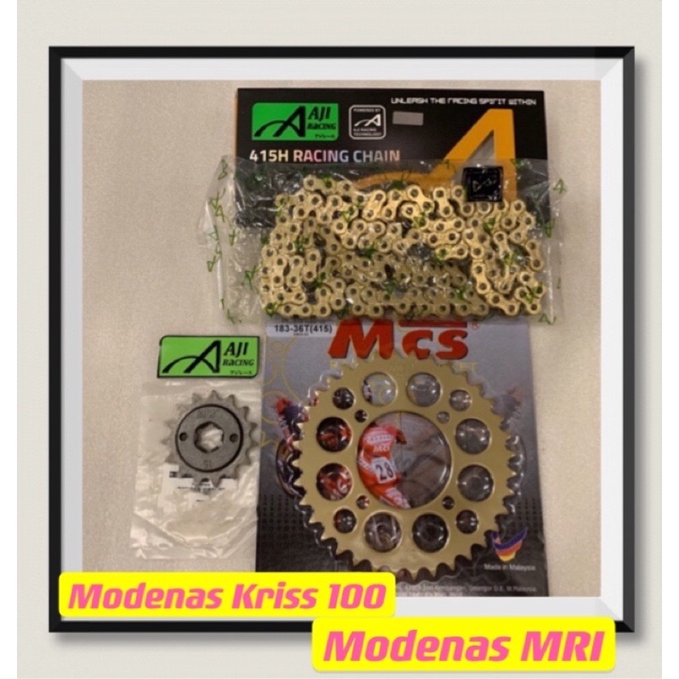 Modenas kriss 100/Modenas MR1 Sprocket 415 Set (Spoket Gold + Aji Racing 415 Chain Gold) 1 Set ...