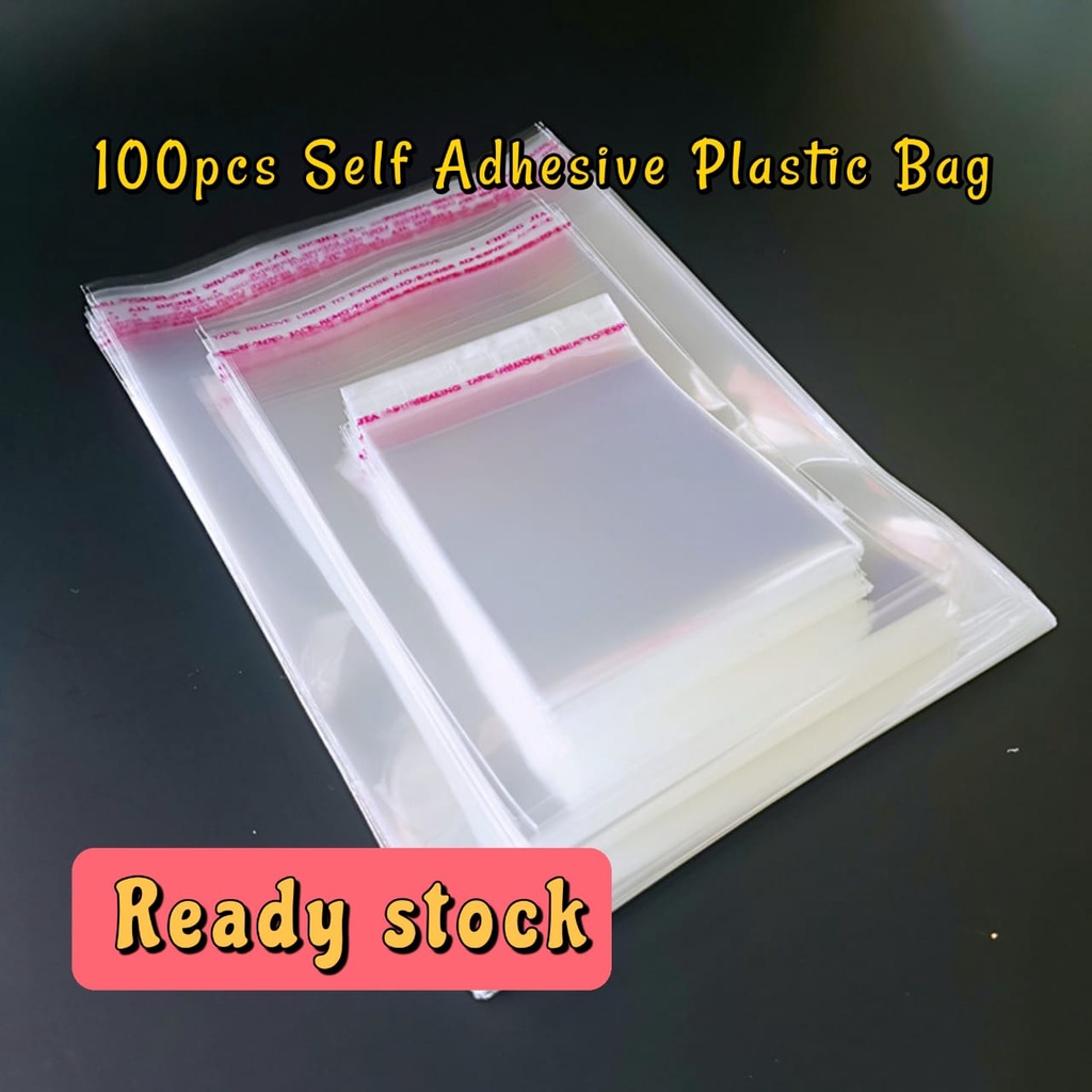 100pcs Self Adhesive Transparent Plastic Bag Packing Bag Opp Plastic ...