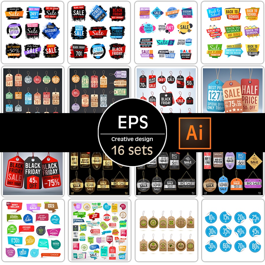 Graphic Design Template Bundle Pack / Label / Promotion Sticker / Sales ...