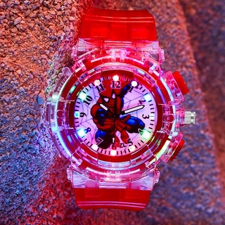 Cartoon Kids Spiderman Analog Watch LED Light Colorful Flash Hello ...