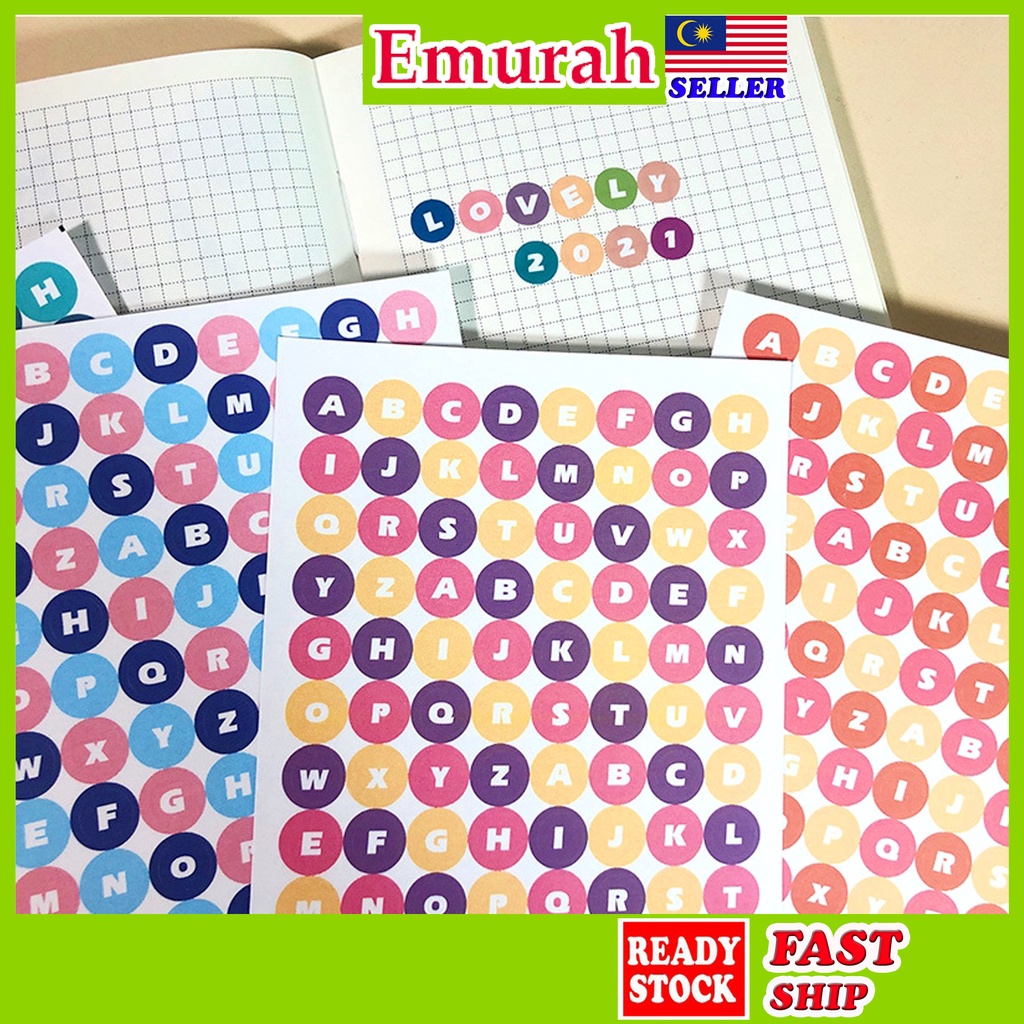 Candy Color Alphabet huruf Sticker (1 sheet) DIY Korean Decoration ...