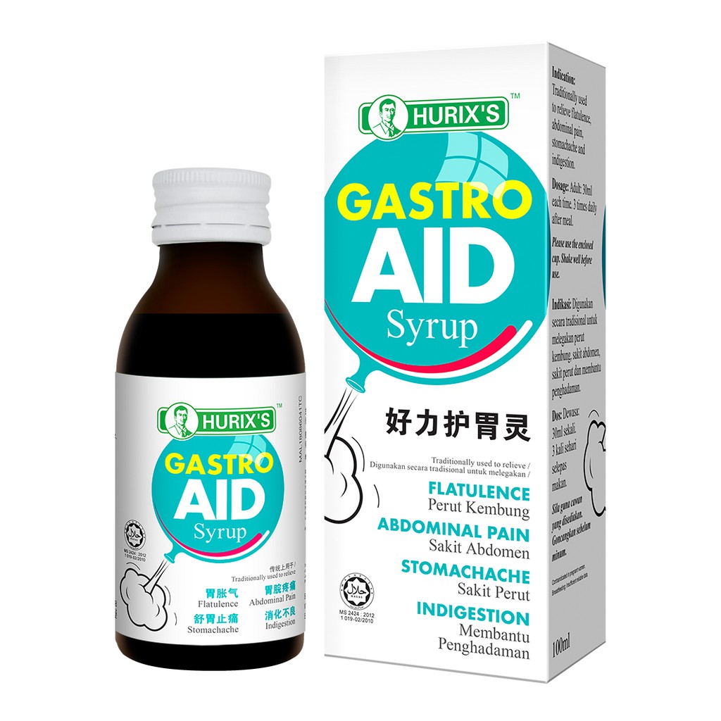 HURIX'S Gastro Aid Syrup (100ml) - bloated stomach, flatulence | Shopee ...