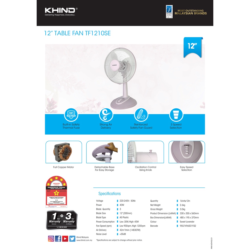 Khind Table Fan (12") Kipas Meja TF1210SE NEW | Shopee Malaysia