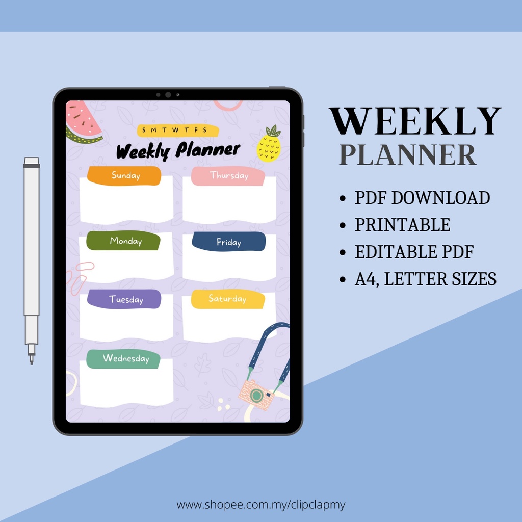 Weekly Digital Planner | Printable & Editable PDF | Digital Download ...