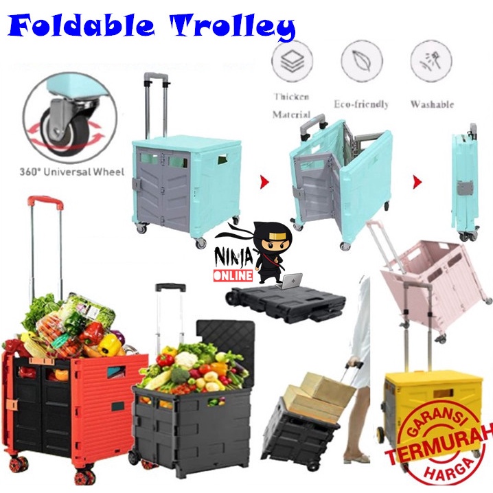 Lebih Besar 65L Kuat 100Kg Muatan Lipat Troli Membeli-belah Penyimpanan ...