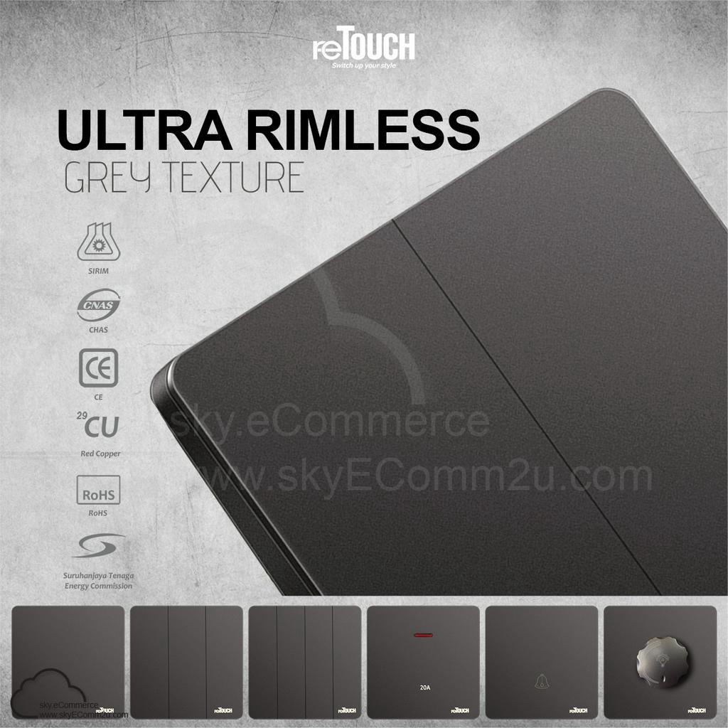 reTouch Matte Grey Ultra Rimless Switch 1 2 3 4 Gang 1 Way 2 Way Bell ...
