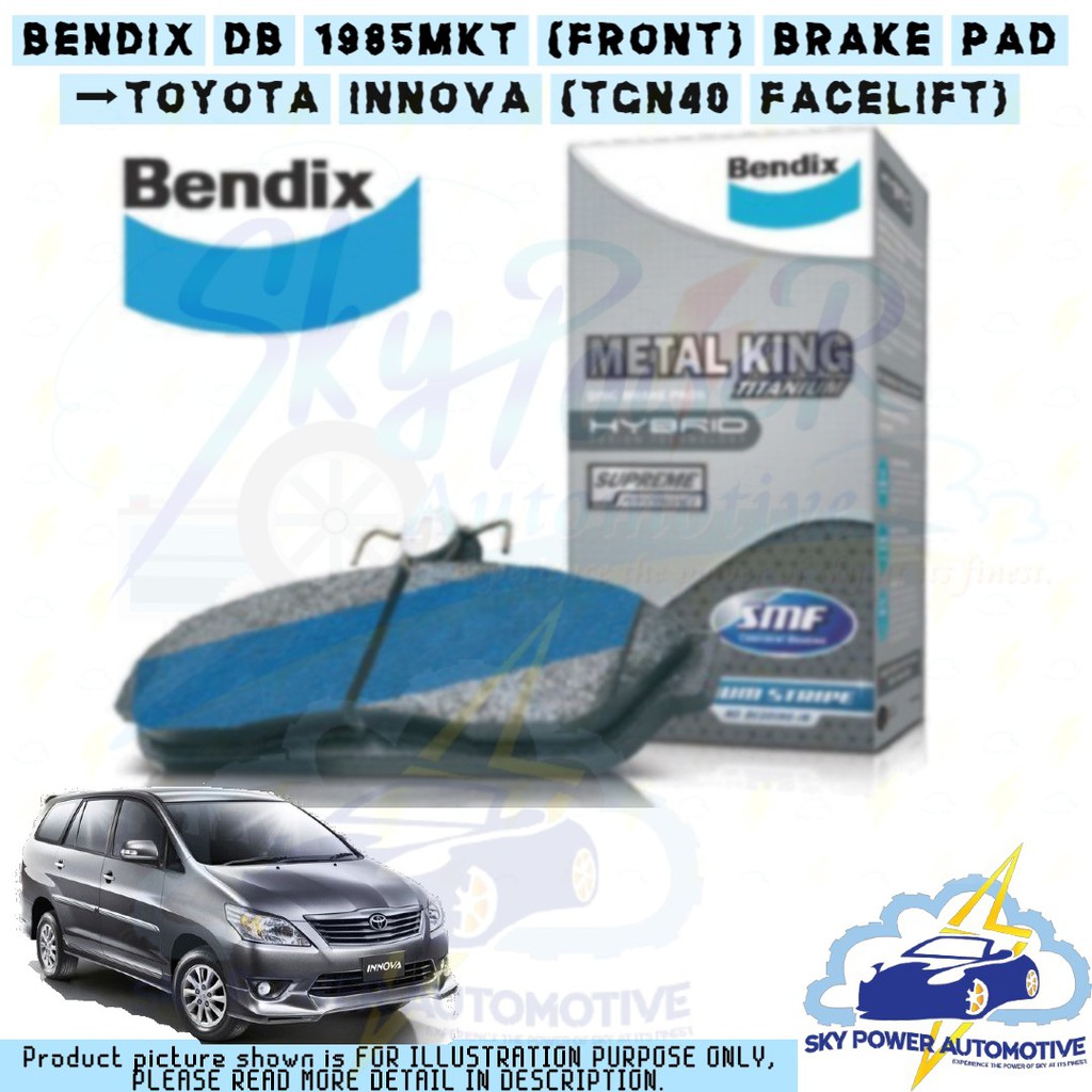 TOYOTA INNOVA (TGN40 FACELIFT) FRONT DISC BRAKE PAD (DB1985MKT) BENDIX ...