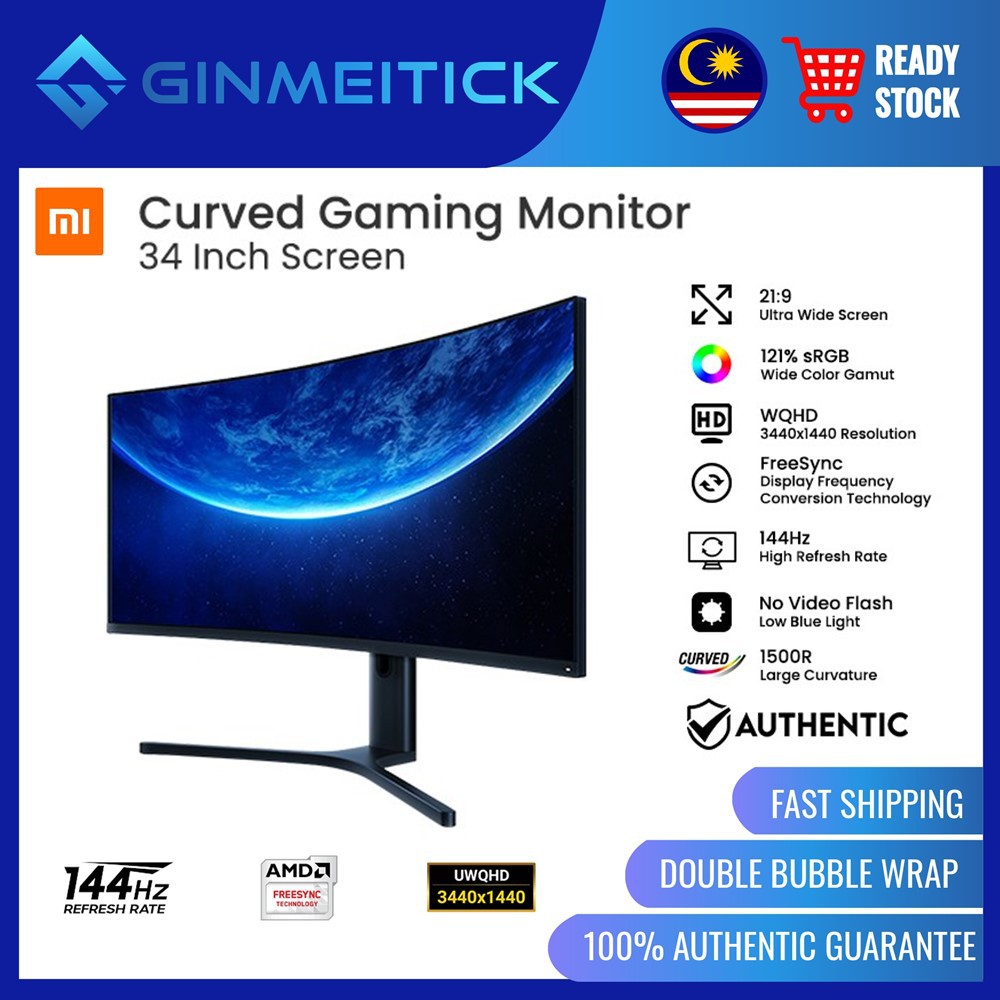 Xiaomi Mi Curved Gaming Monitor 34" 21:9 Ultra Wide WQHD 2K with 144HZ ...