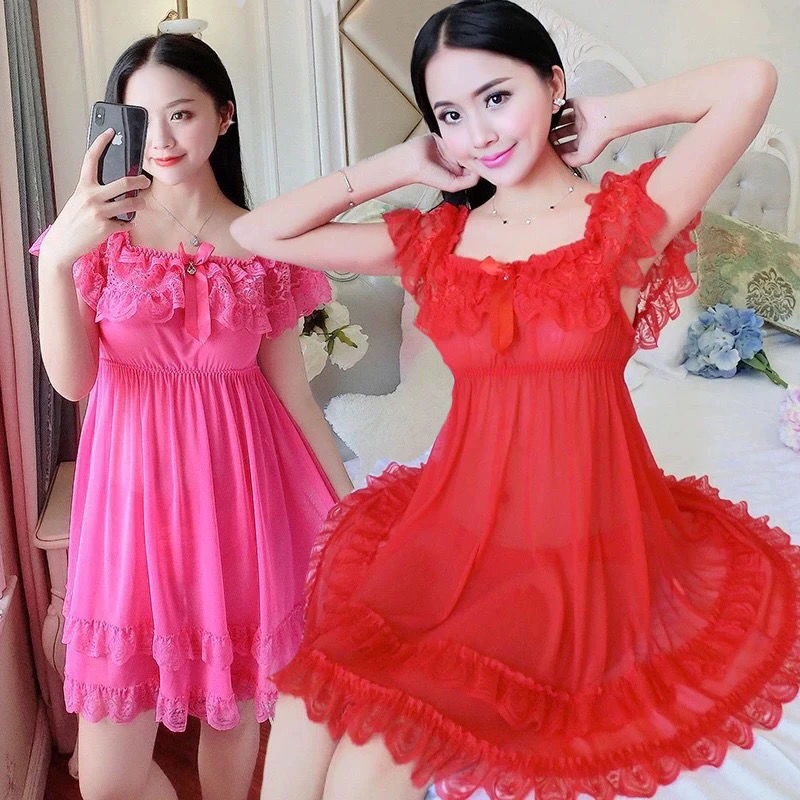 Baju Tidur Ladies Summer Short Sleeve Loose Ice Silk Mesh Nightdress ...