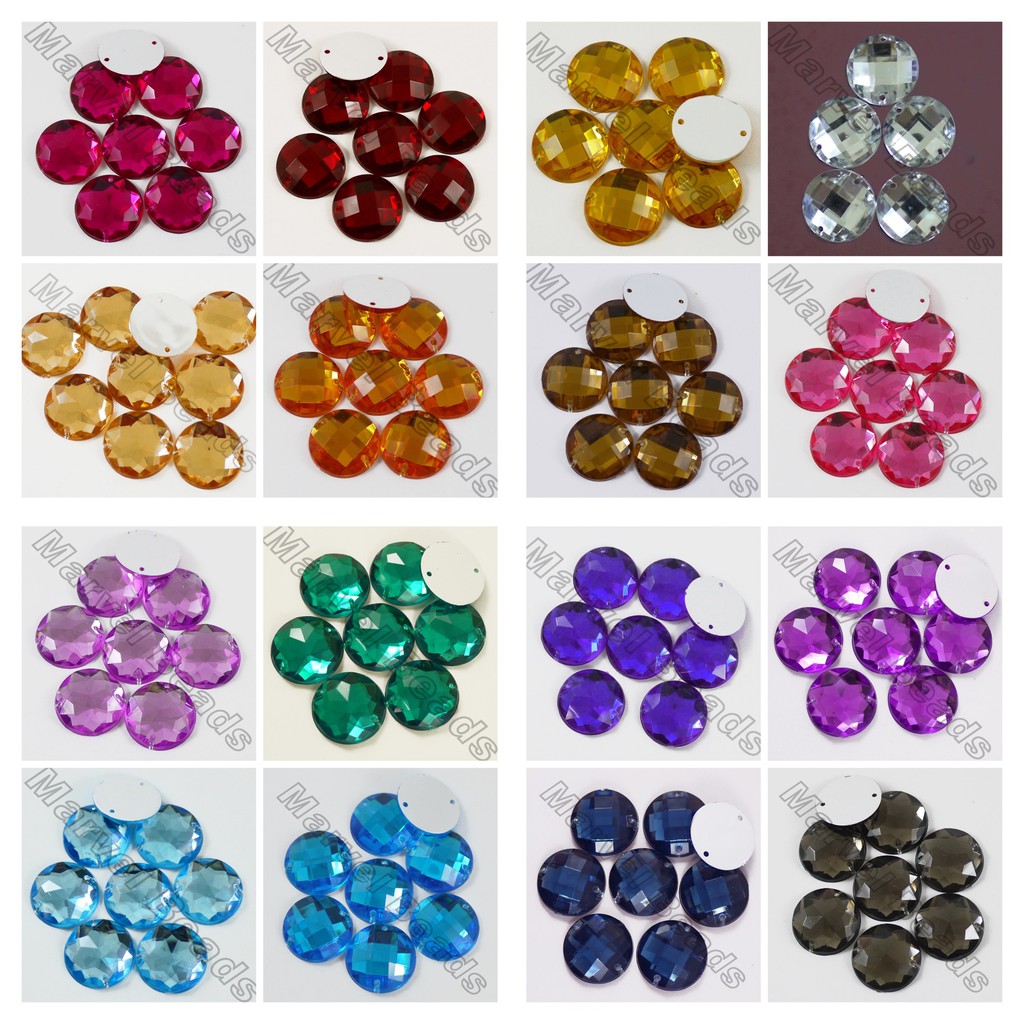 16mm 20pcs/pack Round Shape Sew On Crystal (jahitan manik)- Acrylic ...