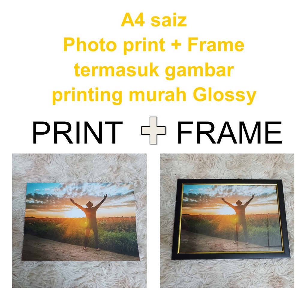 A4 saiz Photo print + Frame termasuk gambar printing murah Glossy ...