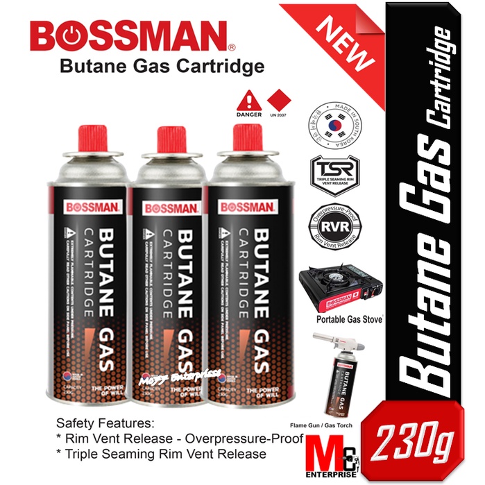 Bossman Liquefied Butane Gas Cartridge 230g MADE IN KOREA gas tin / gas ...