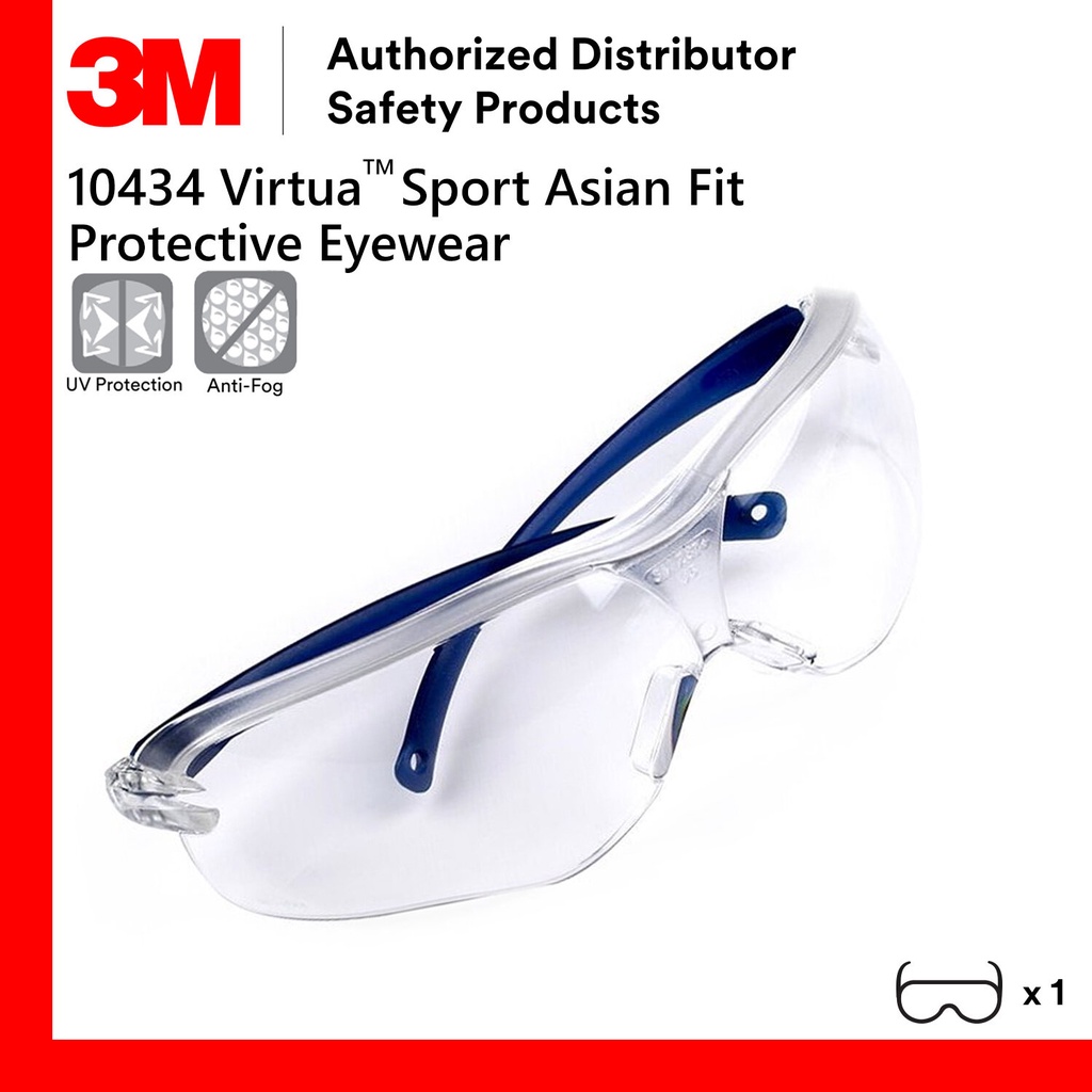 3M 10434 Virtua Sport Safety Eyewear Asian Fit Anti Fog [Clear Lens/ Blue Temple] | Shopee Malaysia