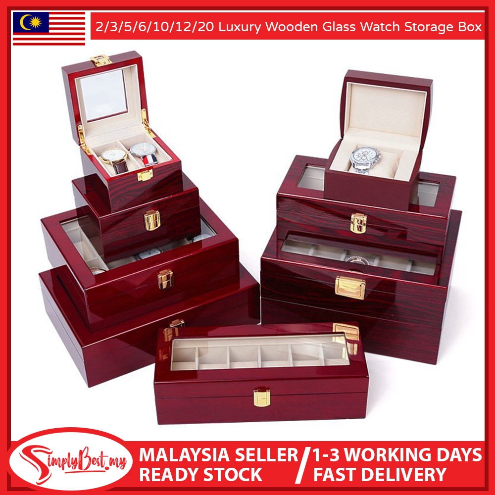 SIMPLYBEST Premium Wooden Watch Box 2/3/5/6/10/12/20 Slots Red Painted ...