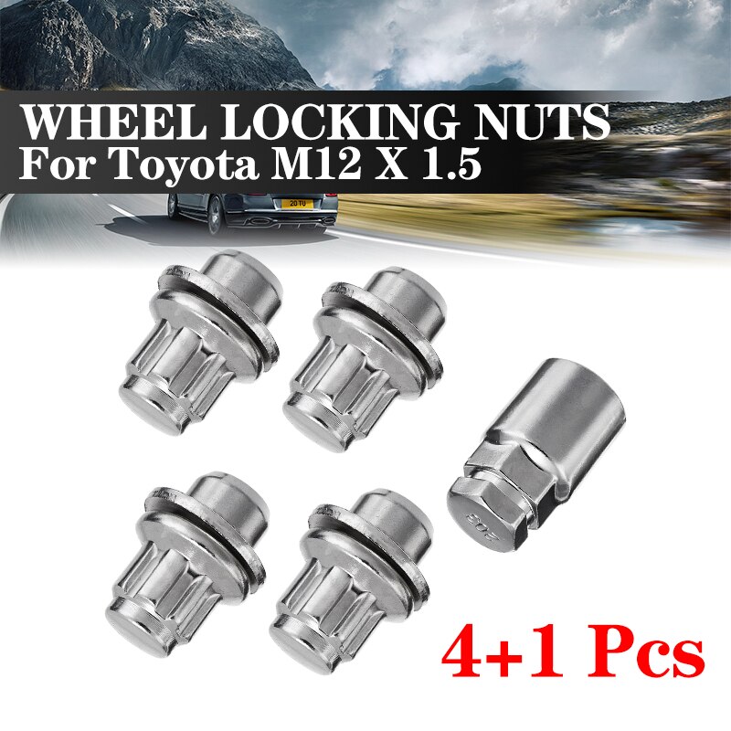 4Bolts+1 5-Piece Set Car Locking Wheel Bolt Nuts M12 x 1.5 For Toyota ...