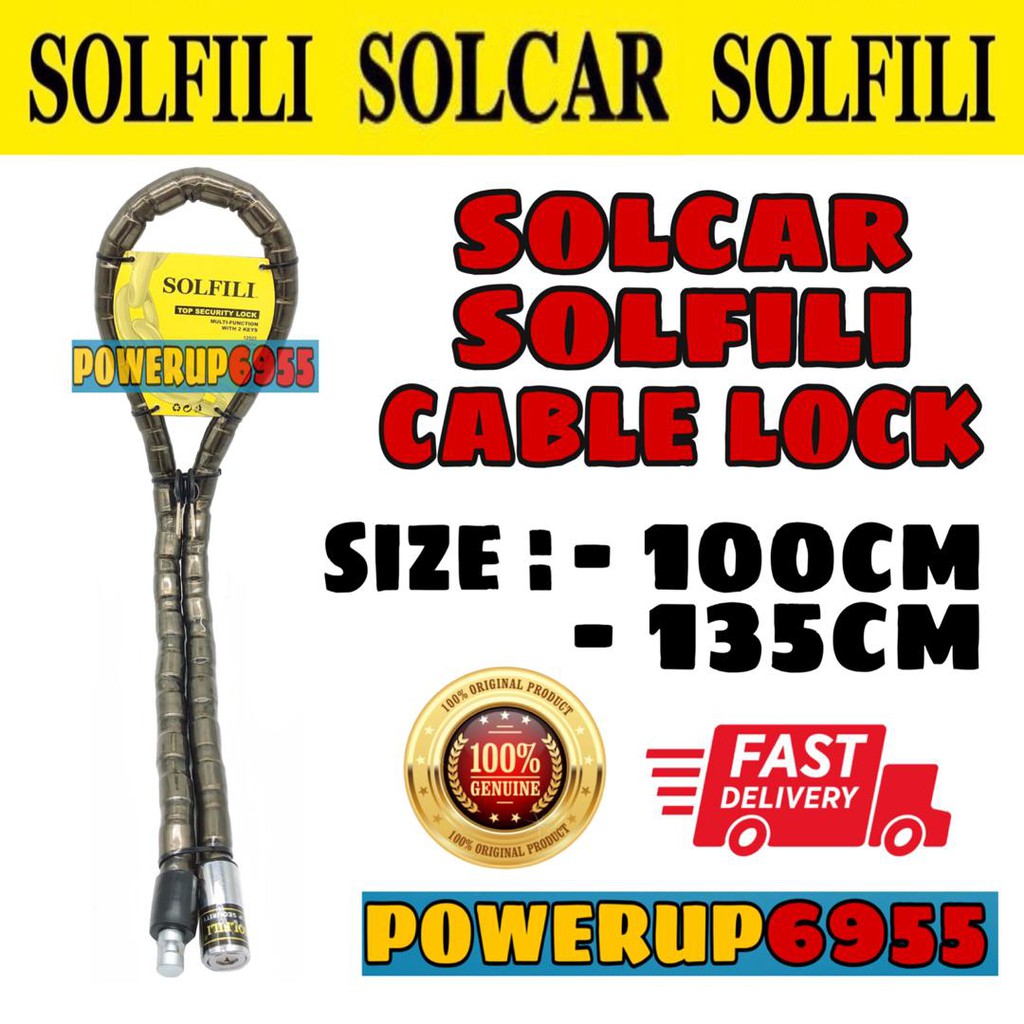 ORIGINAL SOLFILI SOLCAR MOTORCYCLE CABLE CHAIN LOCK 100CM 135CM ...