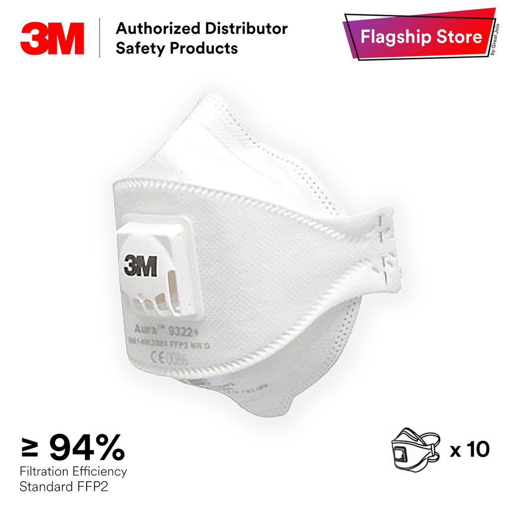3M™ Aura 9322A+ Premium FFP2 & P2 Particulate Disposable Respirator/Similar to N95/ Individual ...