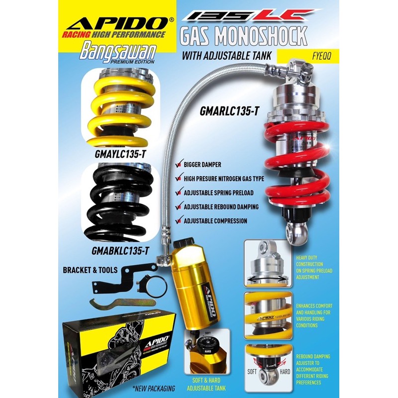 APIDO REAR GAS MONOSHOCK ABSORBER WITH GAS TANK RS150 V1 V2 / LC135 4S ...