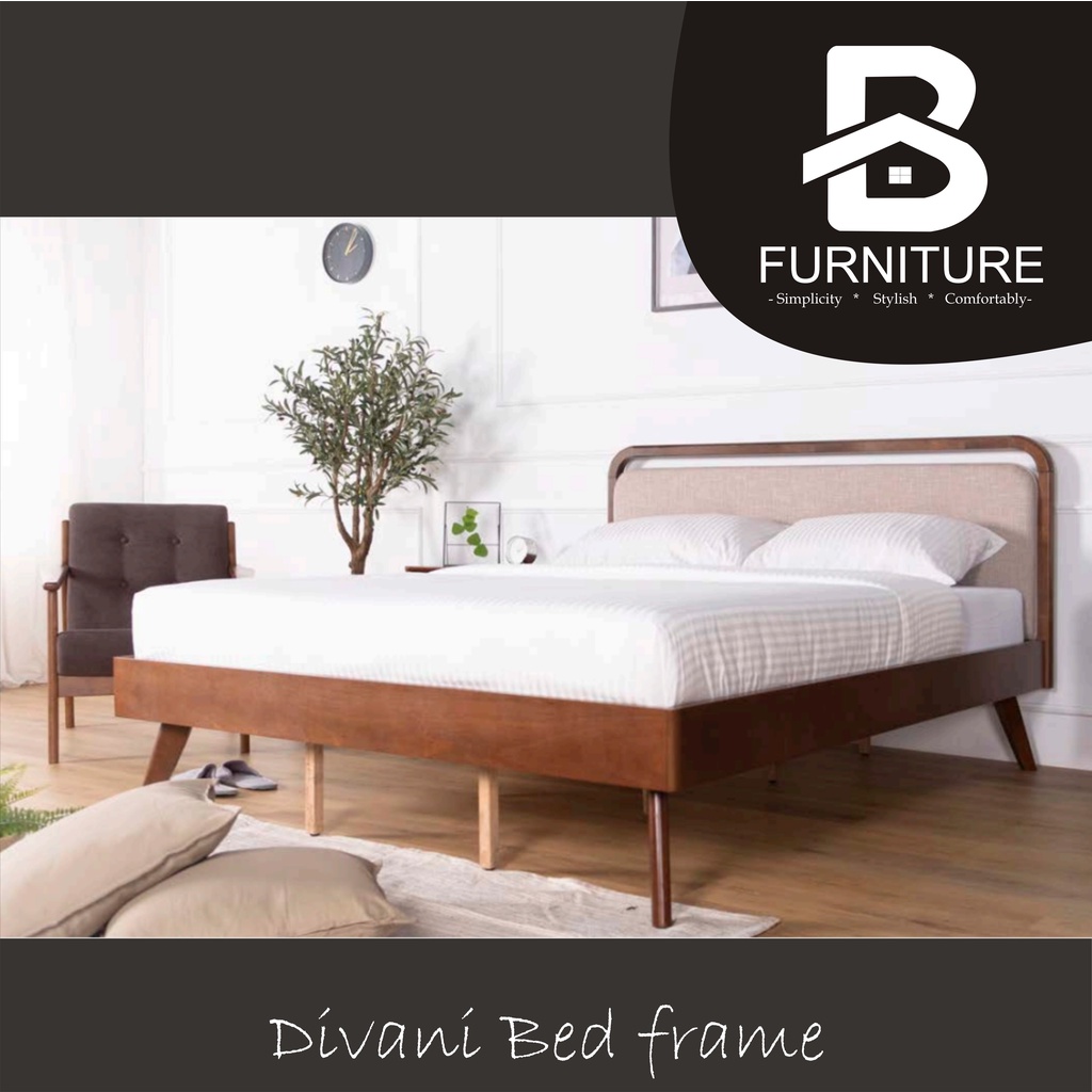 Full Solid Rubberwood/ Bed Frame with HeadBoard/ Katil Kayu Wooden Bed ...