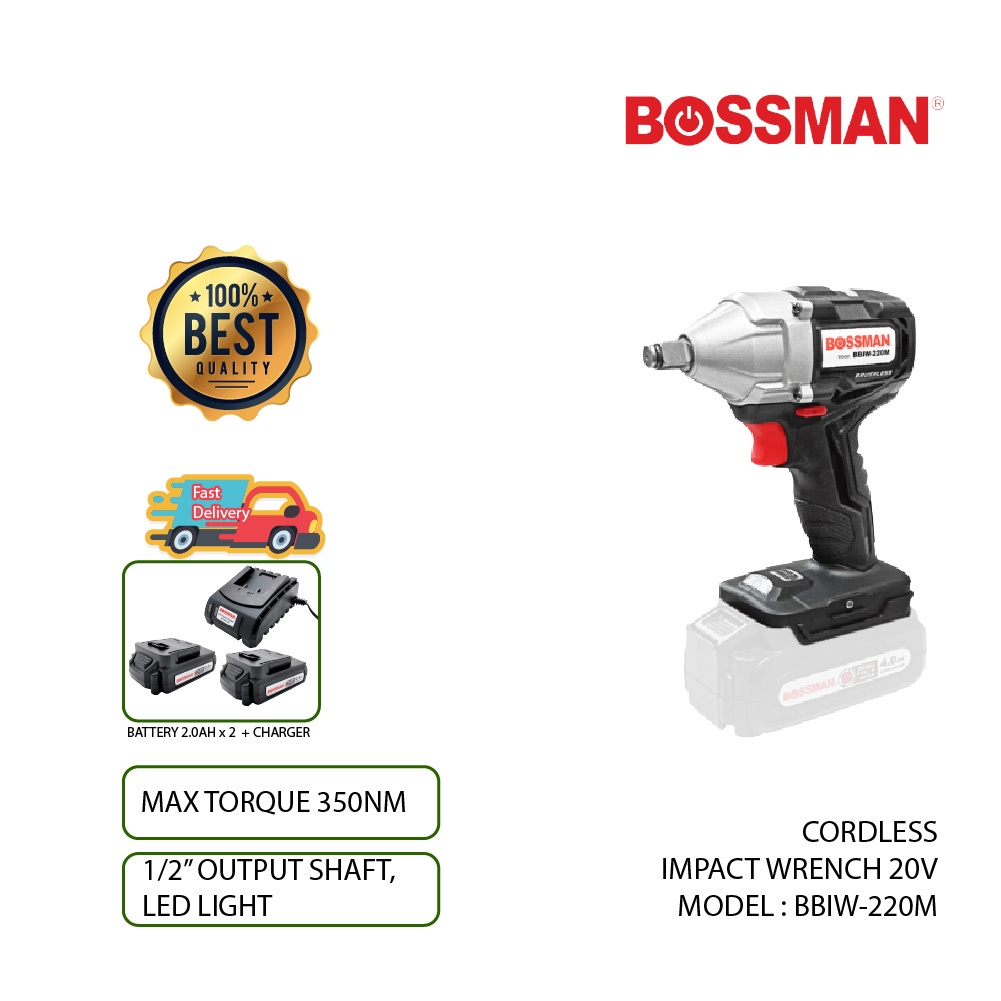 BOSSMAN BBIW-220M 20V 350NM CORDLESS IMPACT WRENCH BRUSHLESS MOTOR ...