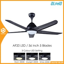 Alpha Ceiling Fan with 5 Blades & LED Lamp Remote Control - Black (56 ...