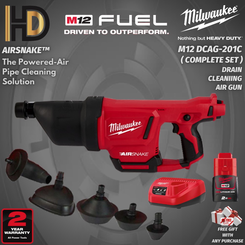 Milwaukee M12 DCAG AIRSNAKE Drain Cleaning Air Gun / Cordless Drain ...