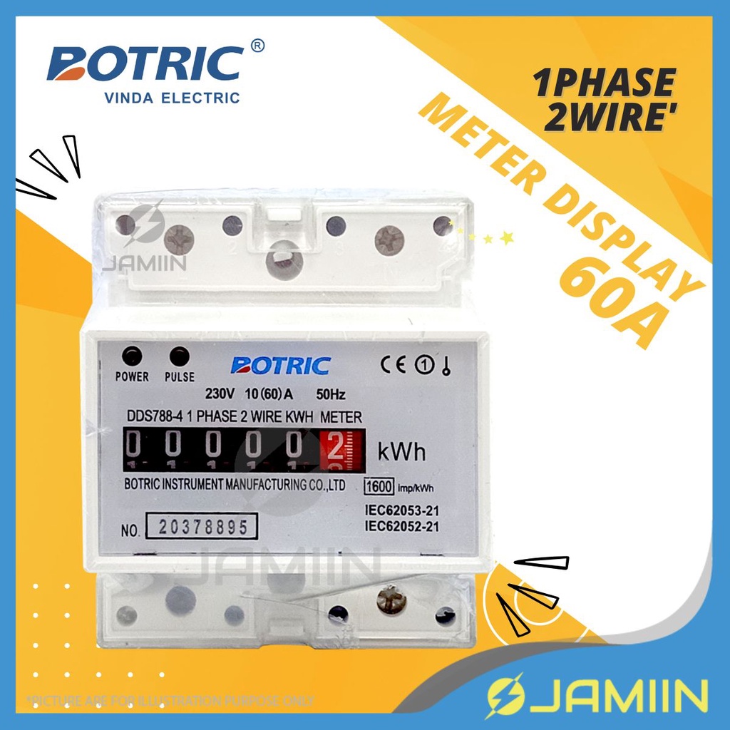 BOTRIC Electric Single Phase Two Wire AC 60A Energy kWh TNB Meter ...