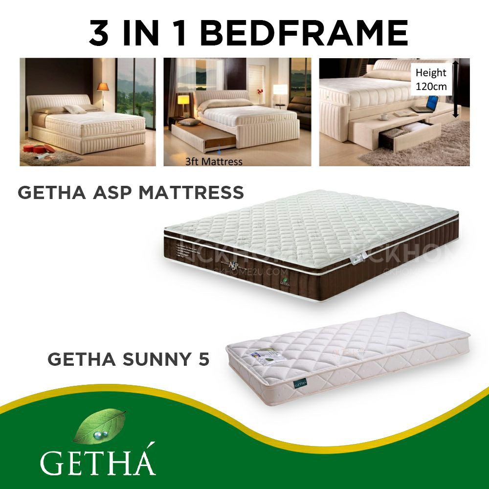 GETHA 3 IN 1 BED (PULL OUT BED + DRAWER) + (GETHA ASP MATTRESS ...