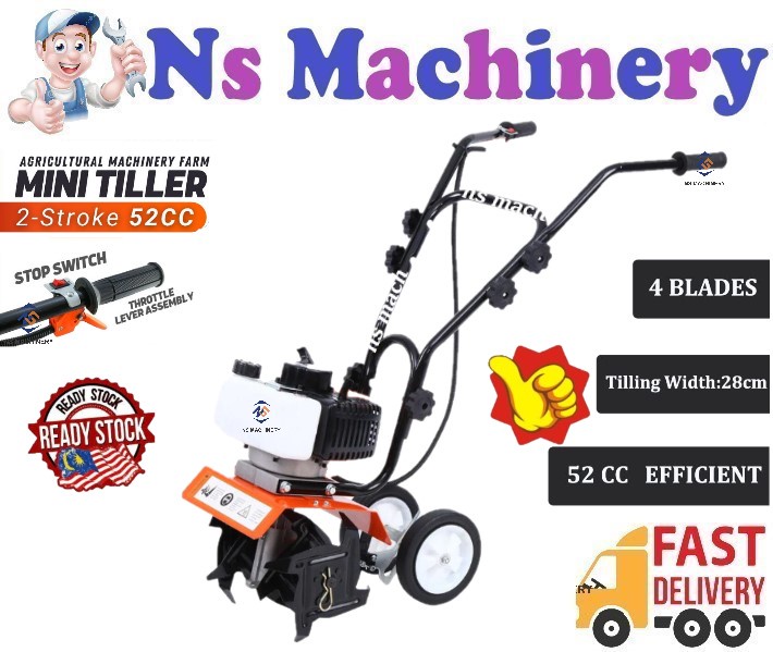 44-5 Mini Tiller Machine Hand Push weeding 52cc 2-Stroke Weeder Petrol ...