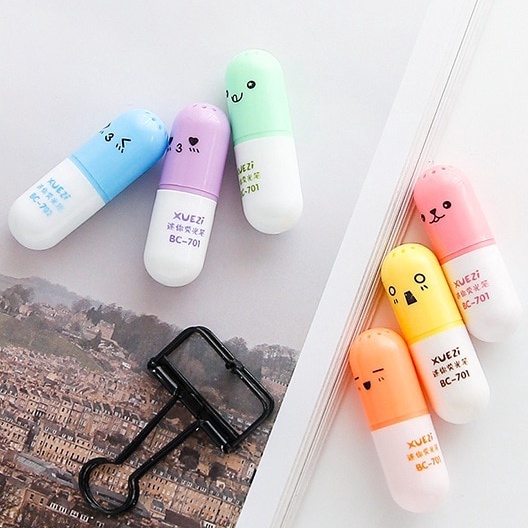 6 Pcs/pack Capsules Highlighter Cute emotions Vitamin Pill Highlight ...