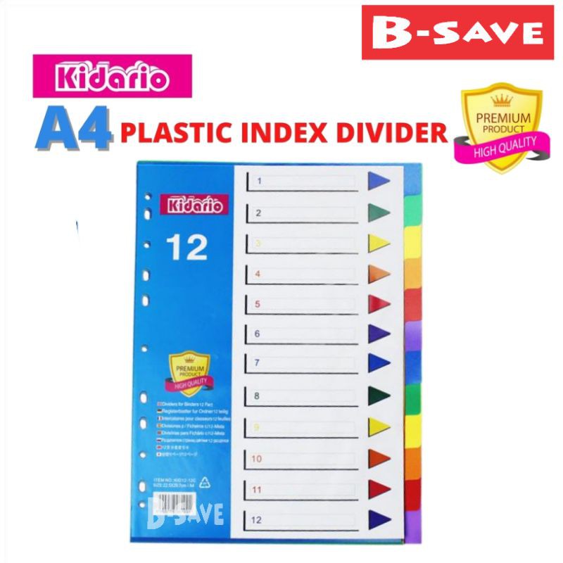 Kidario PP Plastic 11 Hole Index Divider 12 Colour /12's (1 Pack ...