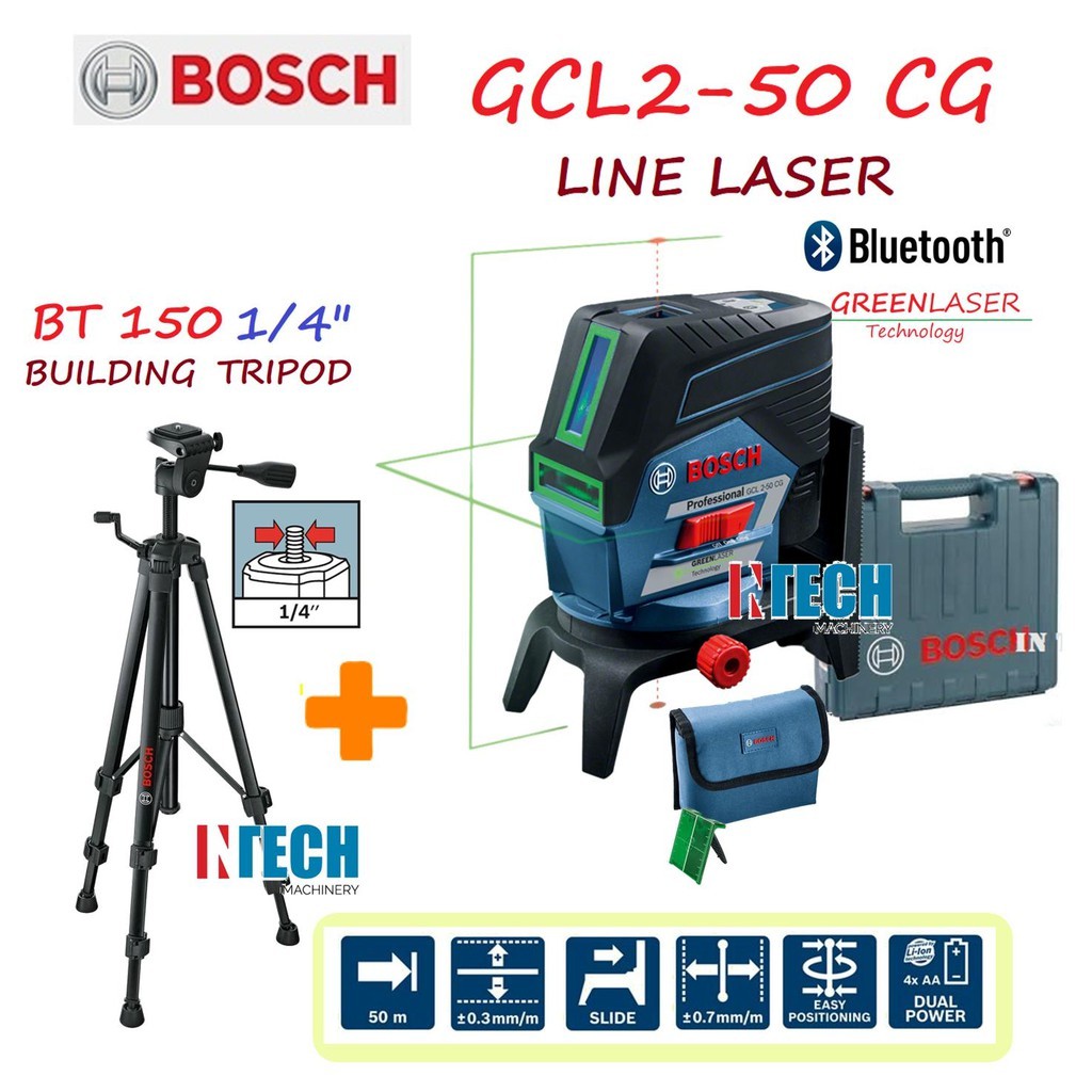 BOSCH GCL2-50CG LINE LASER C/W BT150 1/4 " BUILDING TRIPOD | Shopee ...
