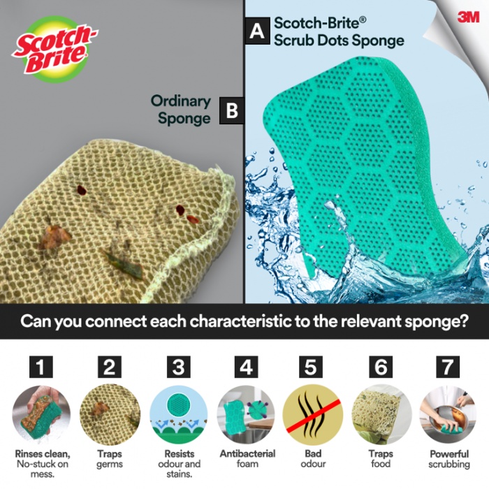 3M Scotch Brite Scrub Dots Heavy Duty Scrub Sponge - Green (2 Pcs/Pack ...