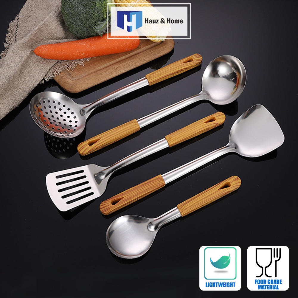 RIMEI Stainless Steel Cooking Kitchen Utensils With Imitation Wood ...