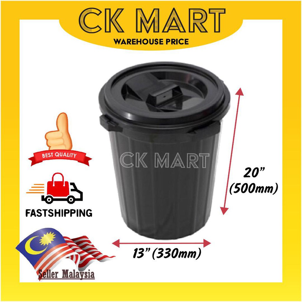 12 Gallon Plastic Garbage Dustbin With Cover/ Black Dustbin Pail/ Tong ...