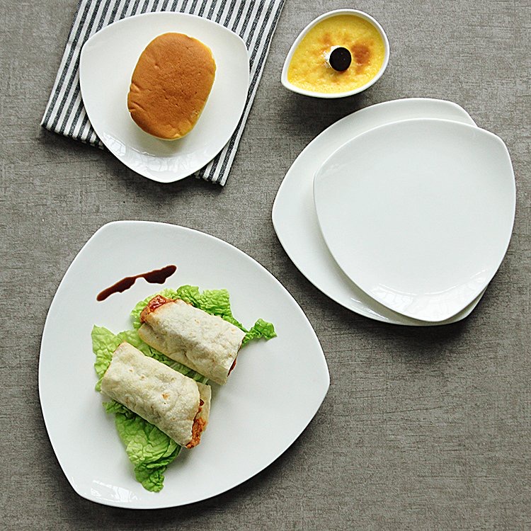ceramic triangle plate dinner plain white plate Shallow Plate / Dessert ...