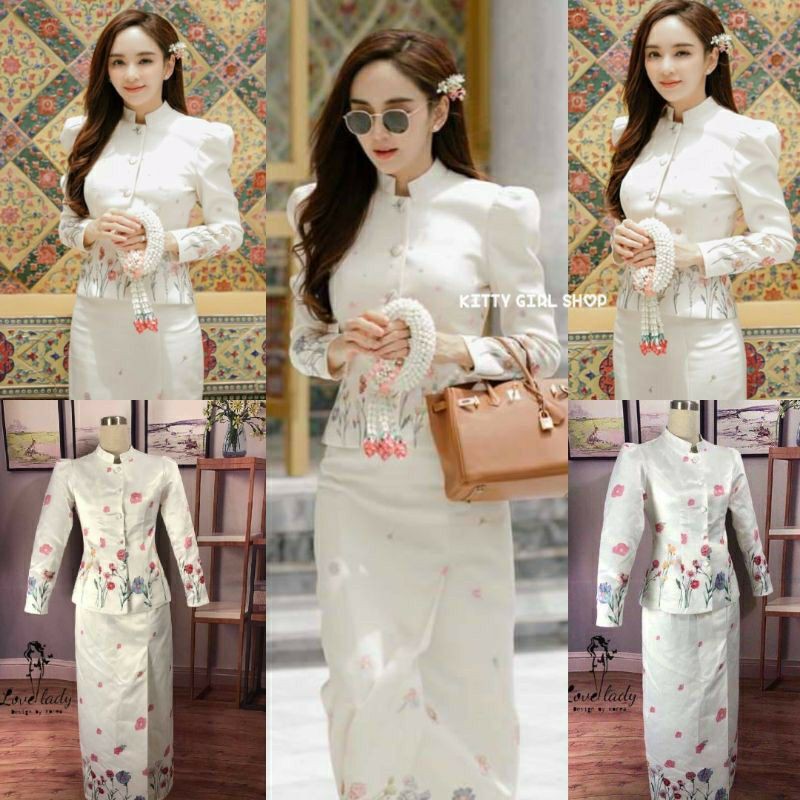 Thai Chitralada Dress Mae Pei Style Merit Making Pearl White Color Very ...