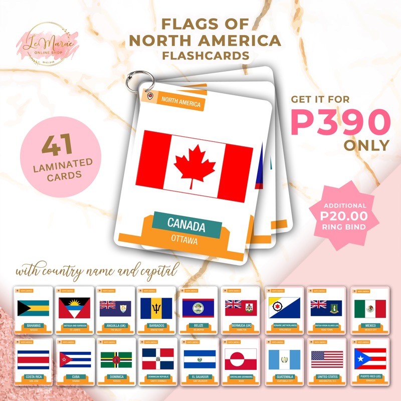 Le Marae Shop - Laminated Flashcards FLAGS OF NORTH AMERICA | Shopee ...