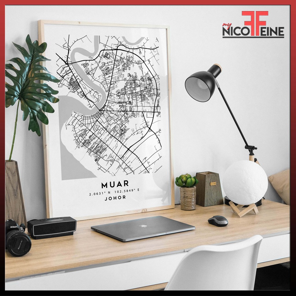 [Poster Only] Muar Johor Minimal City Map Art Black and White Large ...
