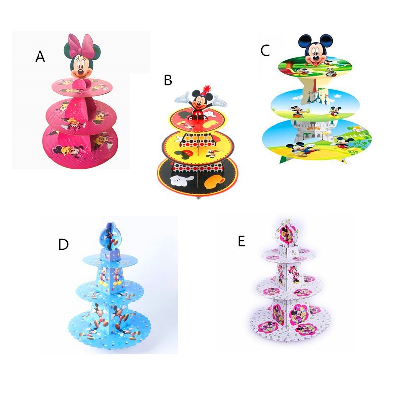 Happy Birthday Cake Stand Minnie Mickey Mouse Paper 3-tier Cake Tower ...