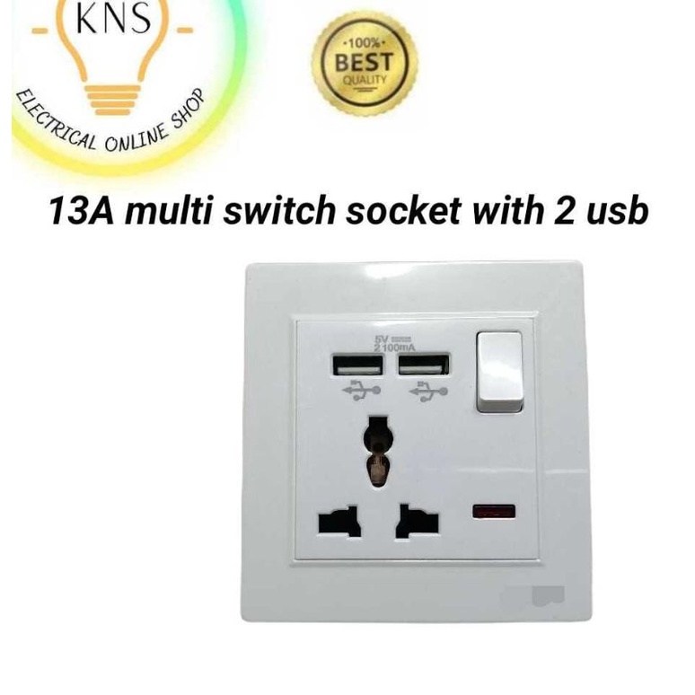 13A MULTI WALL SWITCH SOCKET WITH 2 USB | Shopee Malaysia