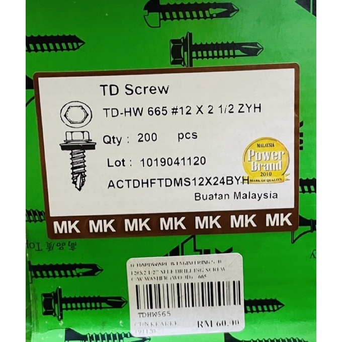 [100% ORIGINAL] MK HEXAGON SELF DRILLING SCREW C/W WASHER - WOOD TDHW ...
