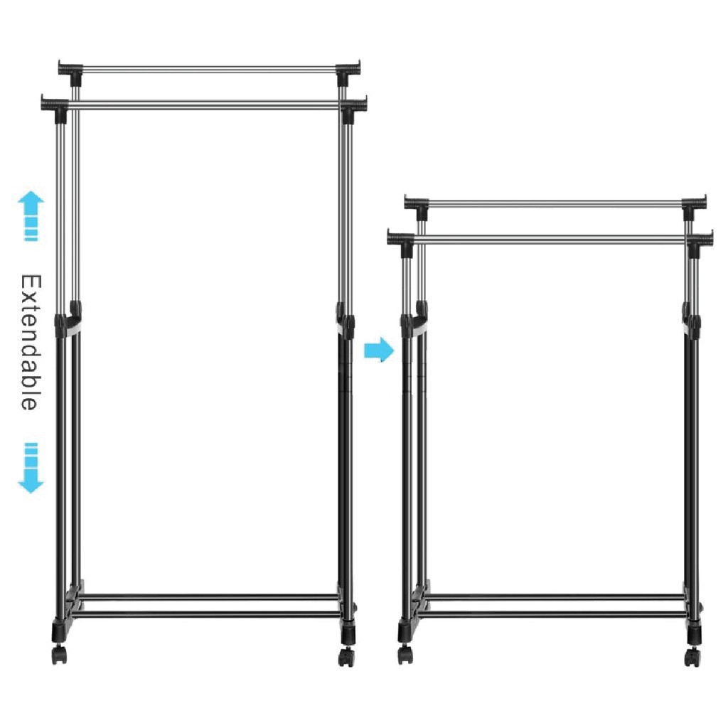 Adjustable Single Double Pole Clothes Rack Garment Hanging Rail Wheels ...